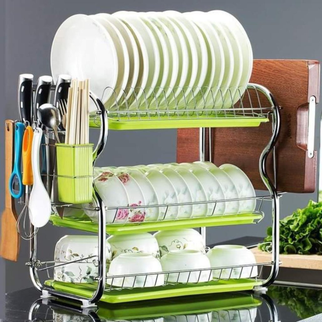 B Shape 3 Layer Stainless Dish Drainer Rack
