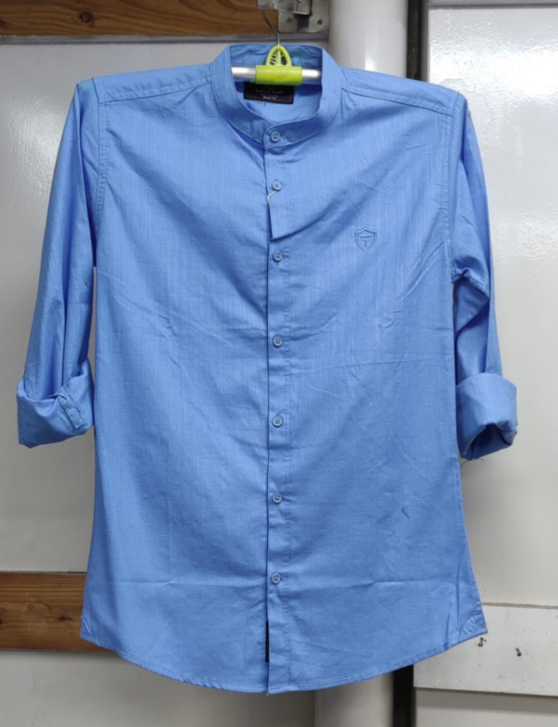 Man's Full Sleeve Ban Collar Shirt Solid