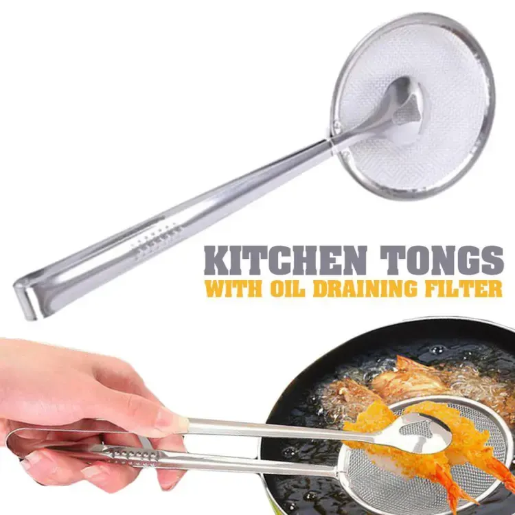Stainless Steel Filter Spoon with Clip Food Kitchen Oil-Frying Multi ...