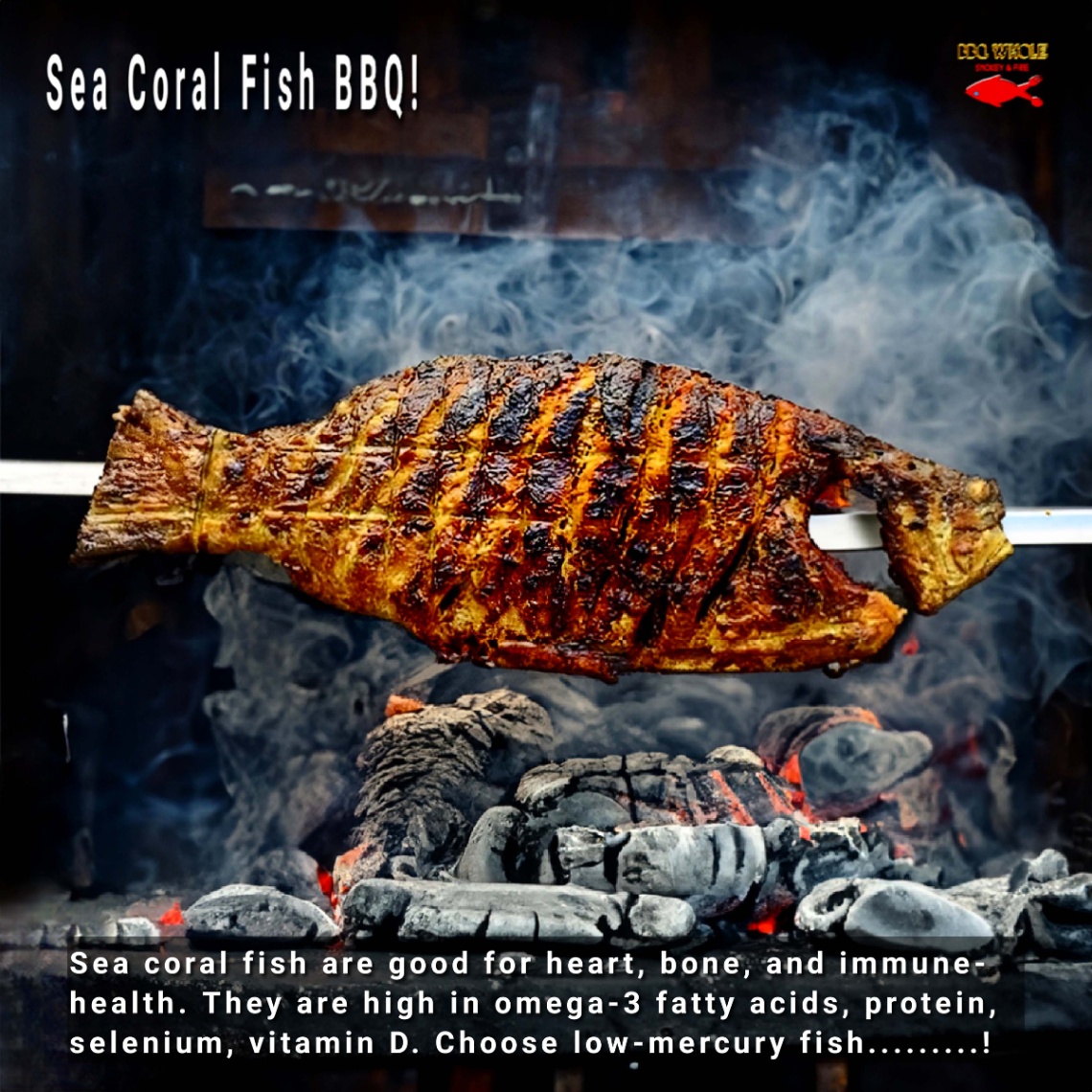 Coral Fish BBQ | Charcoal Grill Whole Coral Fish Barbecue | Smokey ...